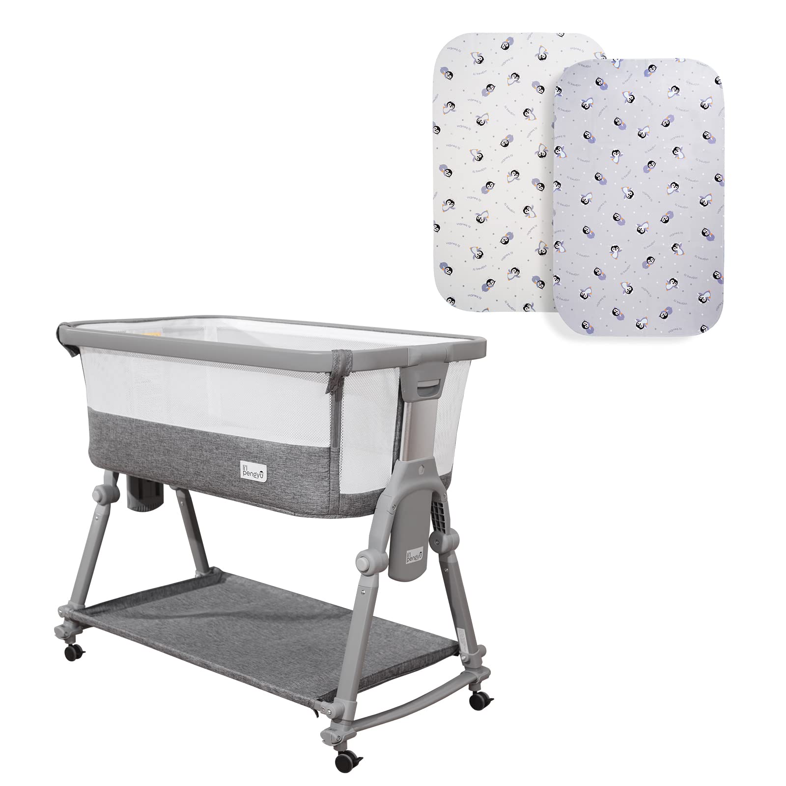Li'l Pengyu Bedtime Bliss Foldable Bassinet, Comfy Mattress Pad Bassinet Sheet (2 Per Pack)
