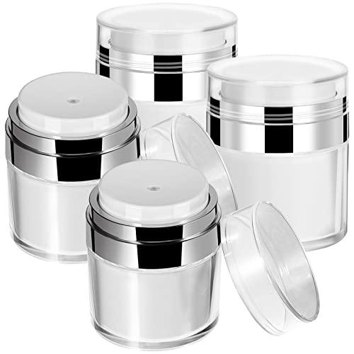 Lurrose Vacuum Container 4 Pcs Airless Pump Jars Empty Acrylic Makeup Cosmetic Jar Containers Refillable Travel Lotion Jar for Moisturizer Skincare Cream Hydrating Face Primer