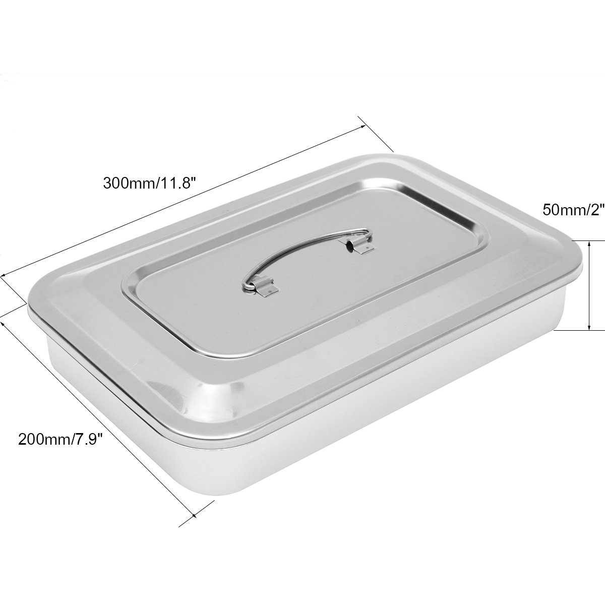 Stainless Steel Instrument Tray Organizer Holder with Lid & Handle Grip 12"x8"x2"