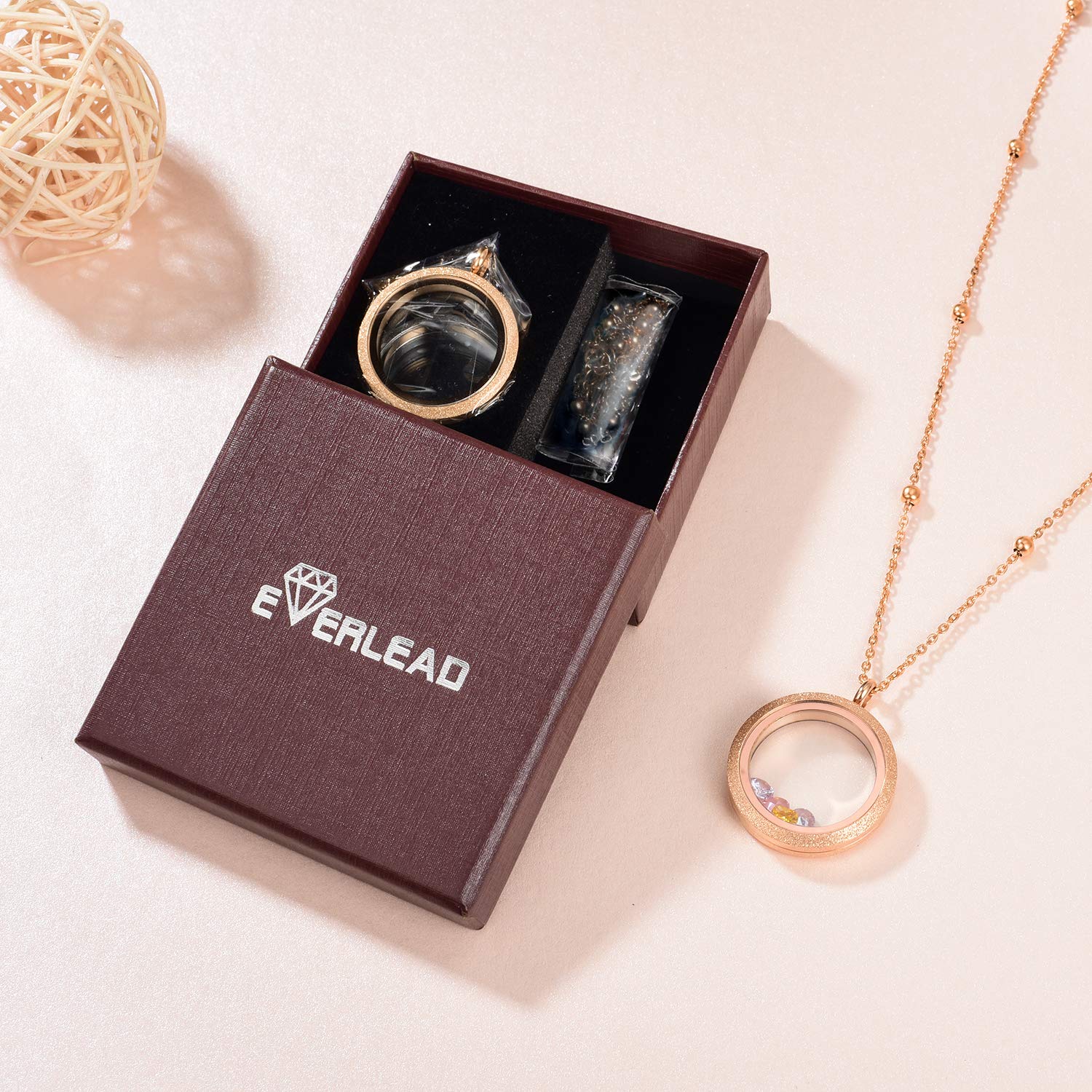 EVERLEAD Floating Charm Necklace, Stainless Steel Floating Locket Necklace Including Chain and Birthstones
