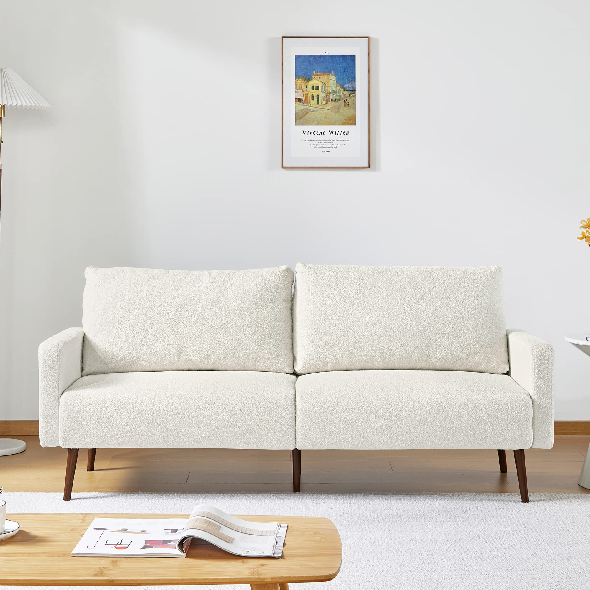 ORRD Large Sofa, 74 Inch Teddy Velvet Loveseat Couch Mid-Century Modern Upholstered Accent Couches for Living Room, Apartment, Bedroom