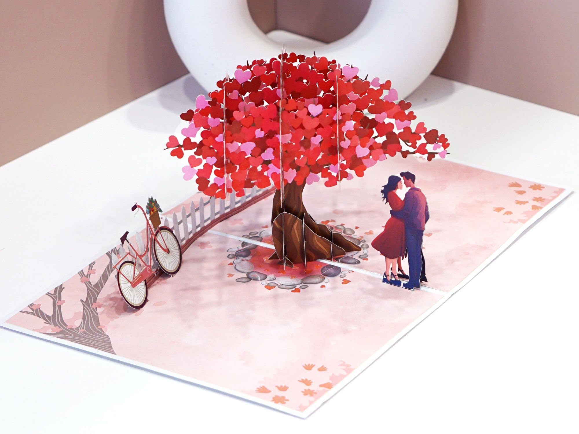 PQ Bees Pop Up Valentines Day Card | 3D Anniversary Wedding Thank You Birthday Card for Significant Other (Size 6 x 8 In - Romantic Couple Love Tree).