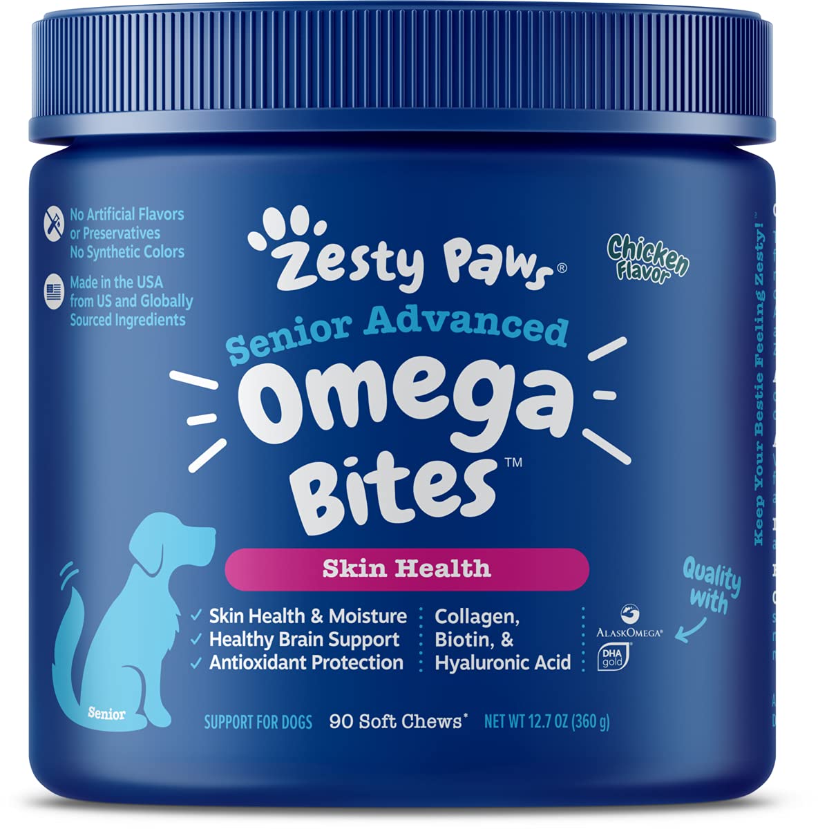 Zesty Paws Skin & Coat Bites for Dogs â Fish Oil Soft Chews with Omega-3 Fatty Acids EPA & DHA - Skin, Coat, Antioxidant & Immune Support - Advanced - 90 Count
