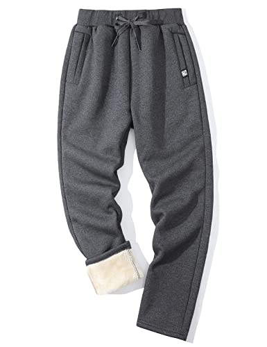 Flygo Men's Winter Warm Active Fleece Joggers Pants Athletic Sherpa Lined Sweatpants(02 Dark Grey-M)