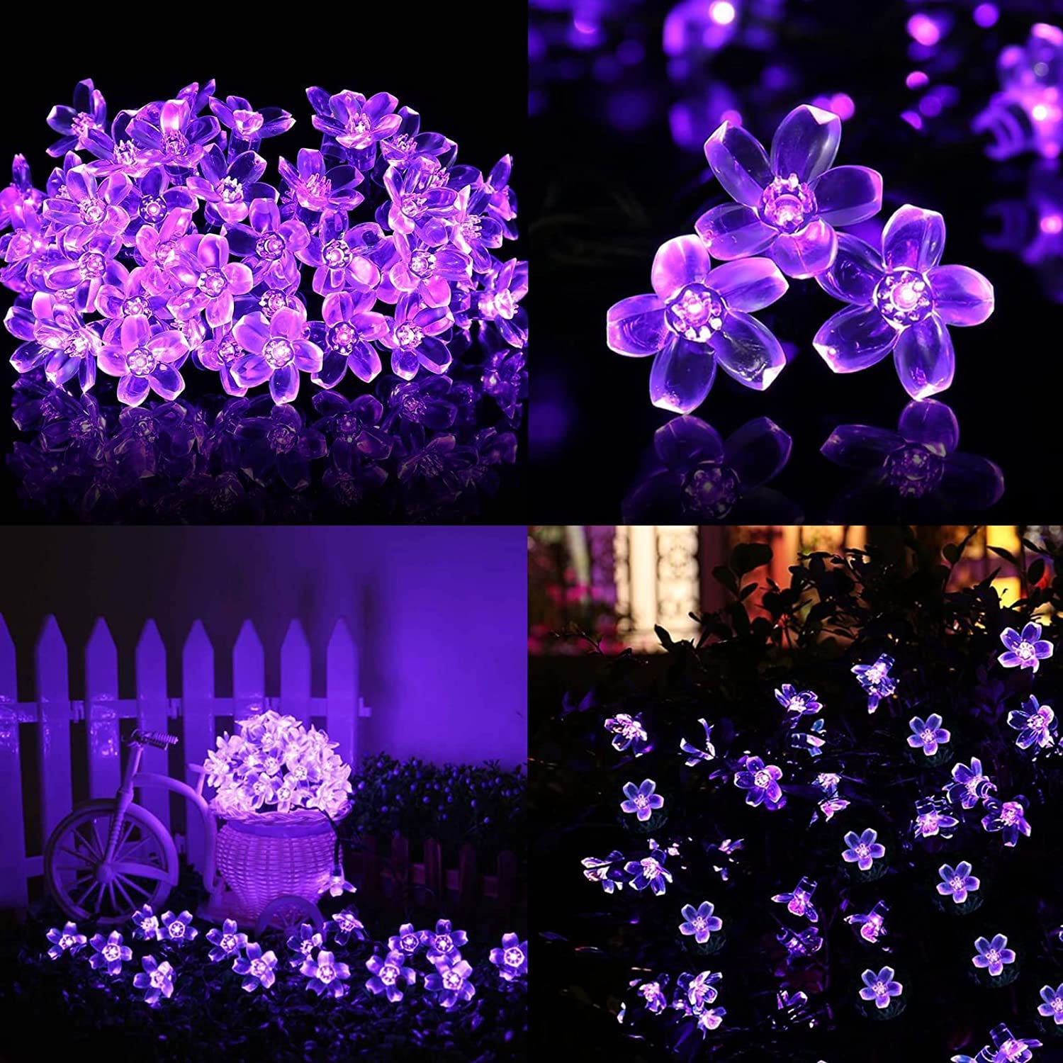Flower String Lights, Christmas Lights 33 Ft 100 LEDs, 8 Modes Fairy String Lights with Tail Plug Connectable Cherry Blossom Lights for Christmas, Wedding, Party, Tree, Patio, Garden Decor (Purple)