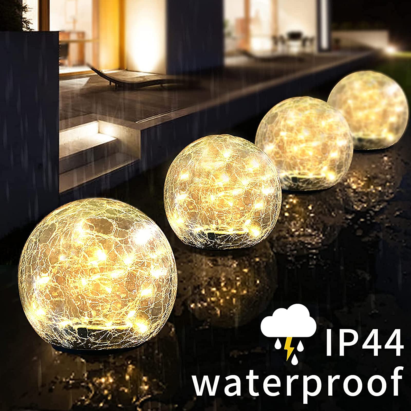 Garden Solar Lights Pathway Outdoor Cracked Glass Ball Waterproof Warm White LED for Walkway Patio Yard Lawn (5.9)