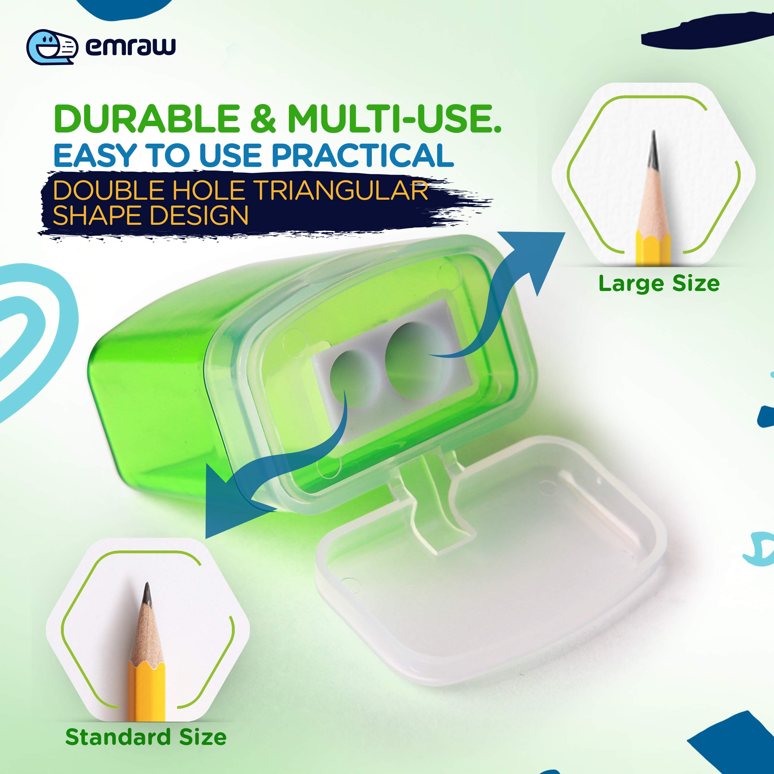 Emraw Manual Pencil Sharpener Dual Hole With Lid and Receptable for Regular and Over sized Pencil Crayons Perfect for School and Office Supplies (Pack of 4)