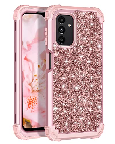 LONTECT for Galaxy A13 5G Case Glitter Sparkly Bling Shockproof Heavy Duty Hybrid Sturdy High Impact Protective Cover Case for Samsung Galaxy A13 5G 2021,Shiny Rose Gold