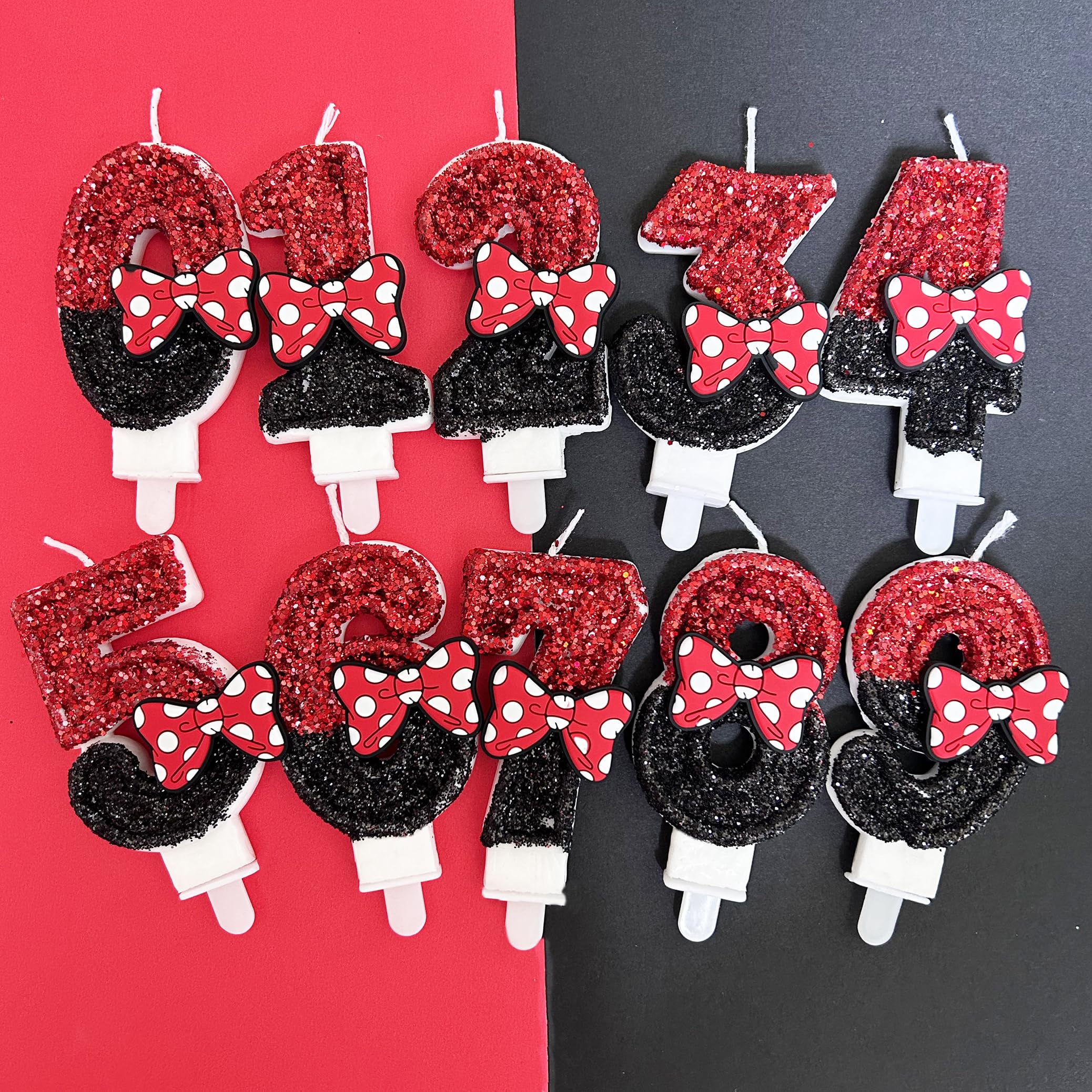 Number 4 Birthday Candle,Red Black Sequin Number Candles with Red Bow 4th Glitter Cake Candles