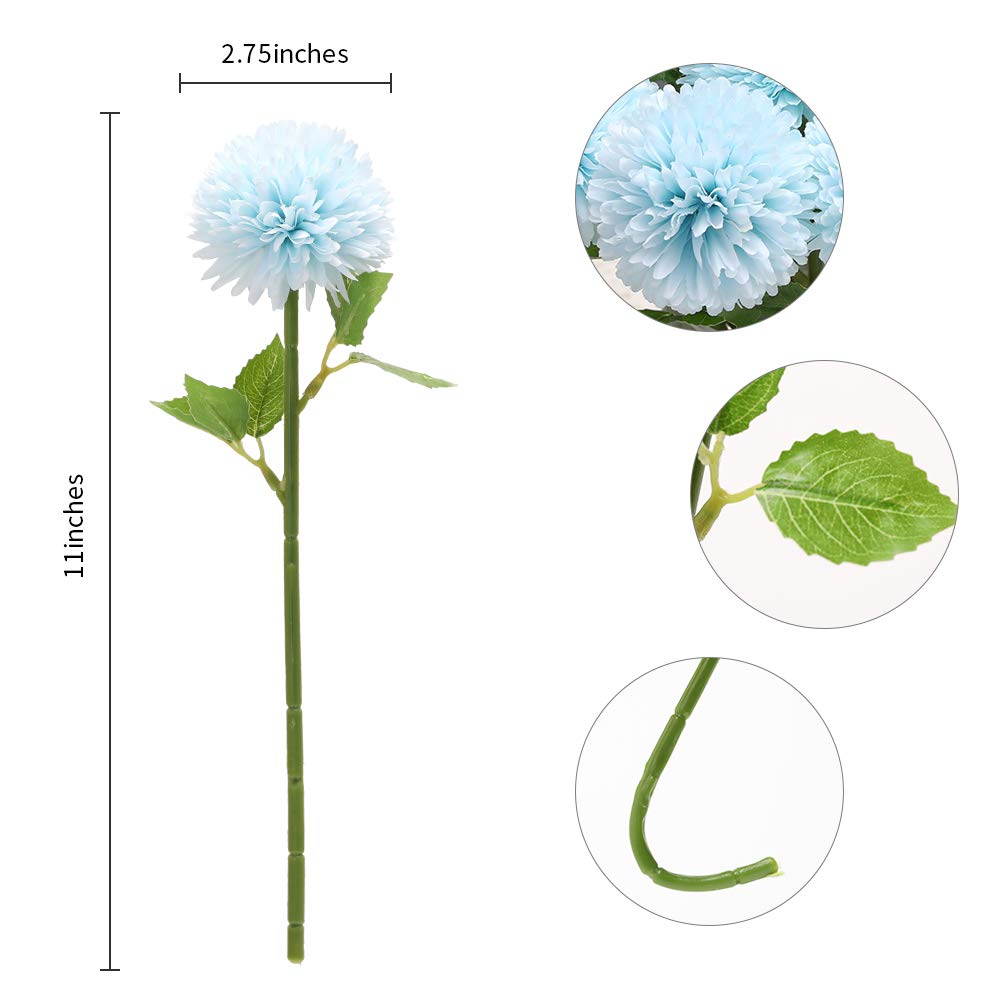 Floweroyal 12pcs Artificial Chrysanthemum Ball Flowers Silk Hydrangea Bridal Wedding Bouquet for Home Garden Party Office Coffee House Decoration (Blue).