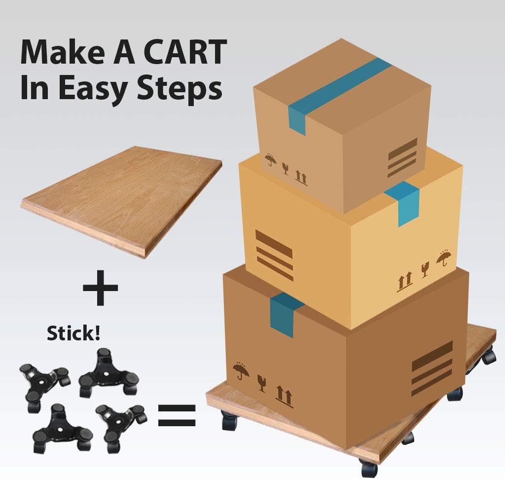 FIRSTINFO 4-Pack Steel Tri-Dolly Set, 6-Inch, 3 Wheel Moving Heavy Furniture Dolly Roller Transporter, 220-lb Load Capacity