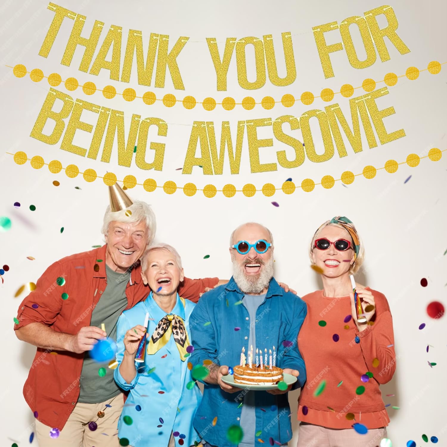 Pre-Strung Thank You for Being Awesome Gold Glitter Banner,NO NEED DIY Cute Banner Sign with 2PCS Hanging Circle Dot Streamer for Graduation Retirement Going Away Office Work Job Change Goodbye Party