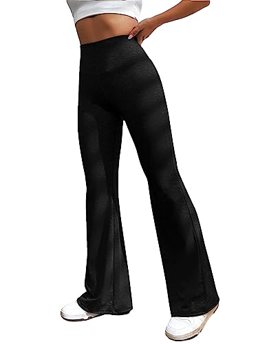 SOLY HUX Women's High Waisted Flare Leggings Sweatpants Bell Bottoms Bootcut Yoga Pants Plain Solid Black S