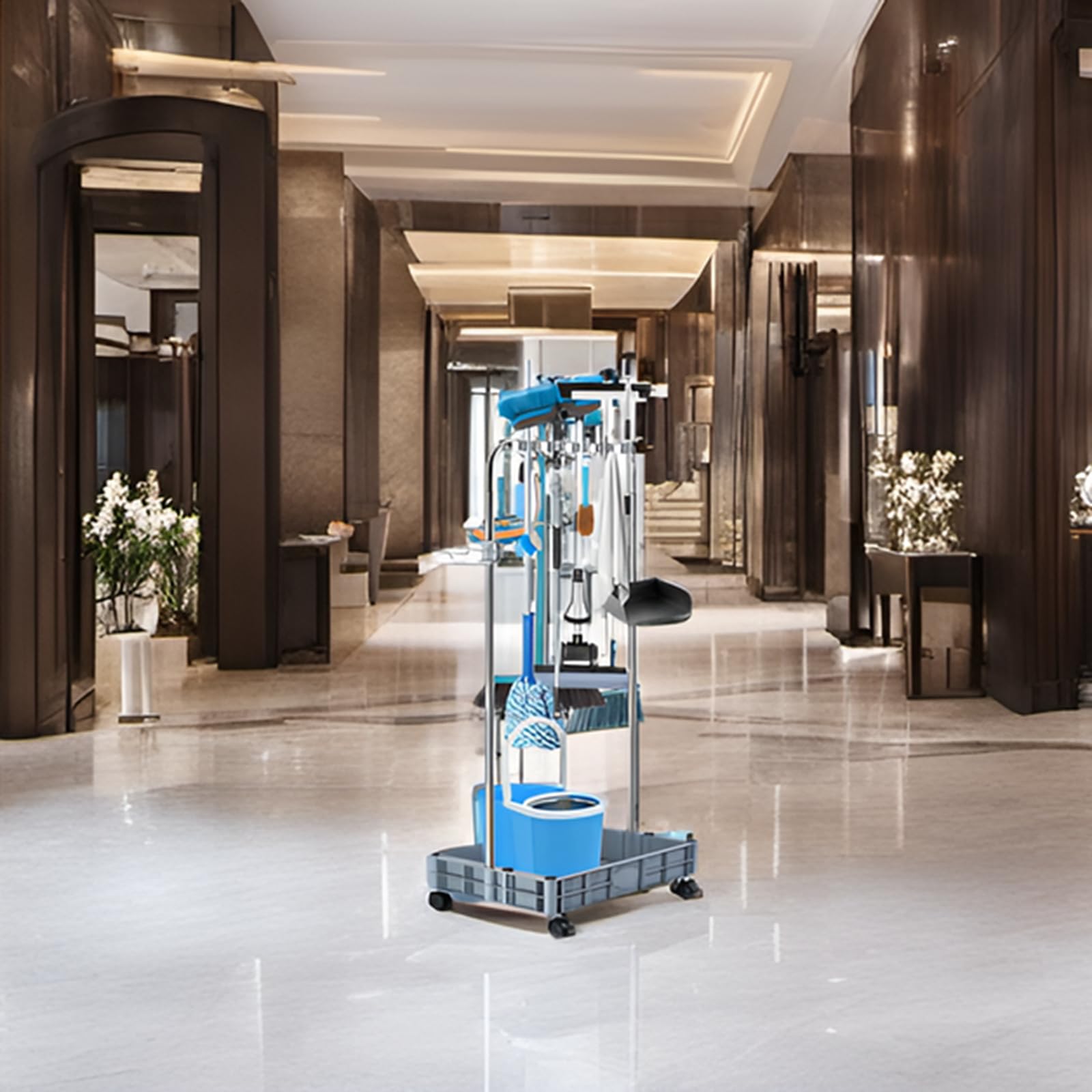 KYDIFS Broom Holder Closet Organizer Cleaning Supplies Storage Tools Cart for Garage Garden Cabinet Home (10-Racks)