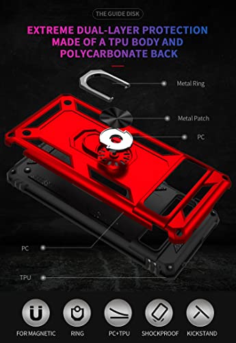 SunRemex for Google Pixel 7 Pro Case with Invisibility Screen Protector, Magnetic Ring Holder Kickstand,[Military Grade] 20ft. Drop Tested Protective Phone Case for Google Pixel 7 Pro (Red)