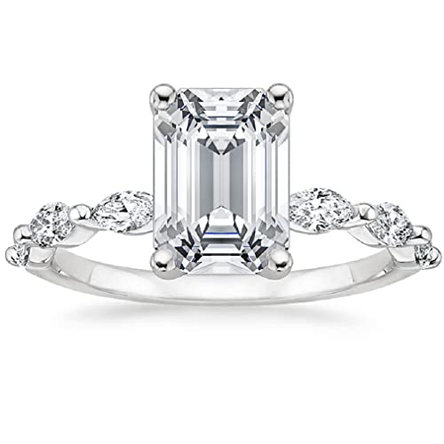 JEWELERYIUM 5 CT Emerald Cut Colorless Moissanite Engagement Ring, Wedding/Bridal Ring Set, Solitaire Halo Style, Solid Sterling Silver Vintage Antique Anniversary Bride Jewelry, Gift for Women (7.5)