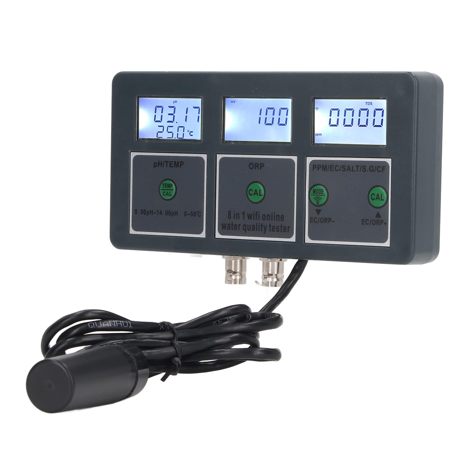 Multi Parameter Water Quality Tester, PH Meter S.G PH EC Salt ORP TDS CF Temp 8 in 1 Rechargeable Online Monitoring for Aquarium