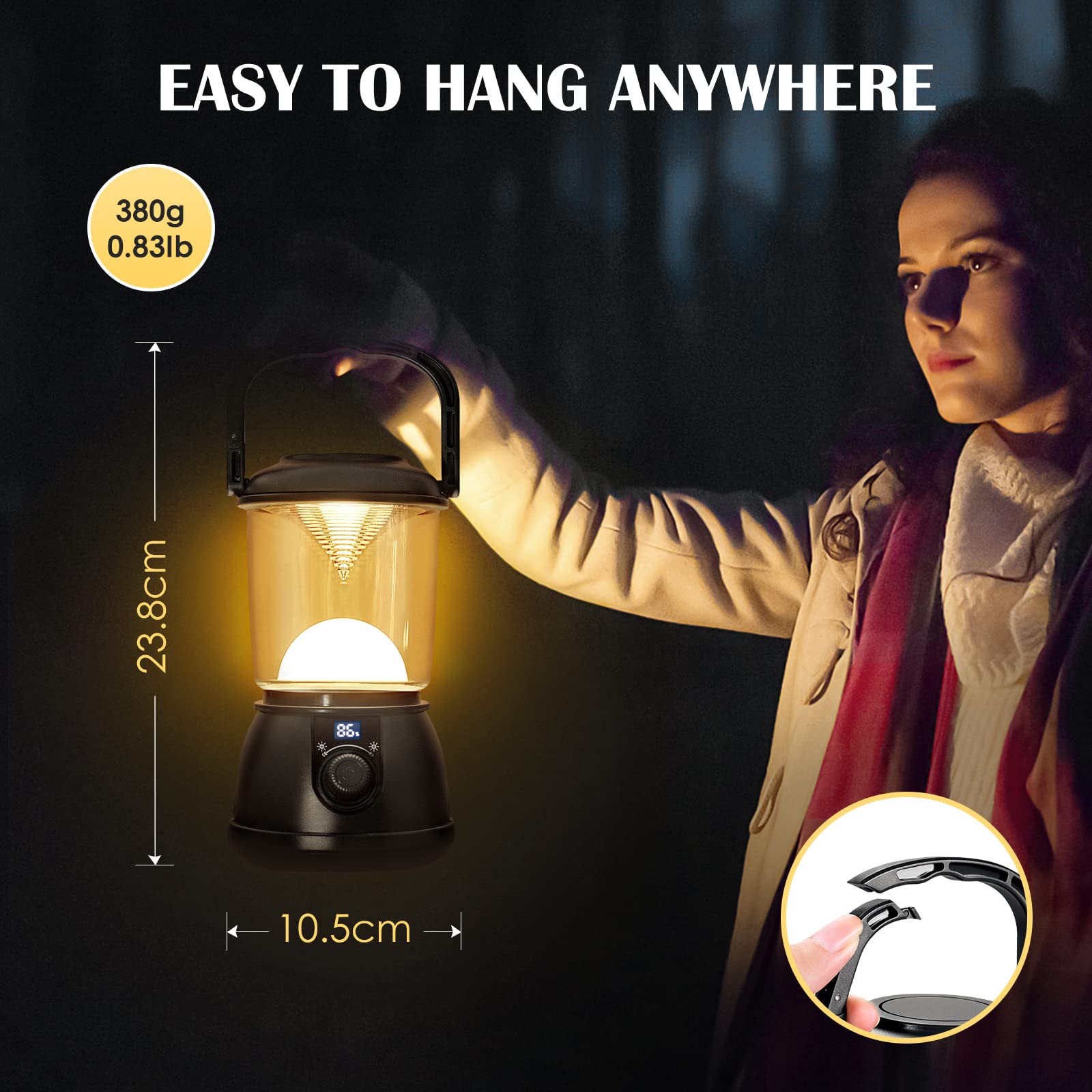 Sinvitron LED Camping Lantern Rechargeable, Up to 150H Play, 5 Light Mode, 5200mAh Power Bank, IPX5 Waterproof, Tent Lights Lantern Flashlight for Power Outages, Hurricane, Emergency, Home (Black)