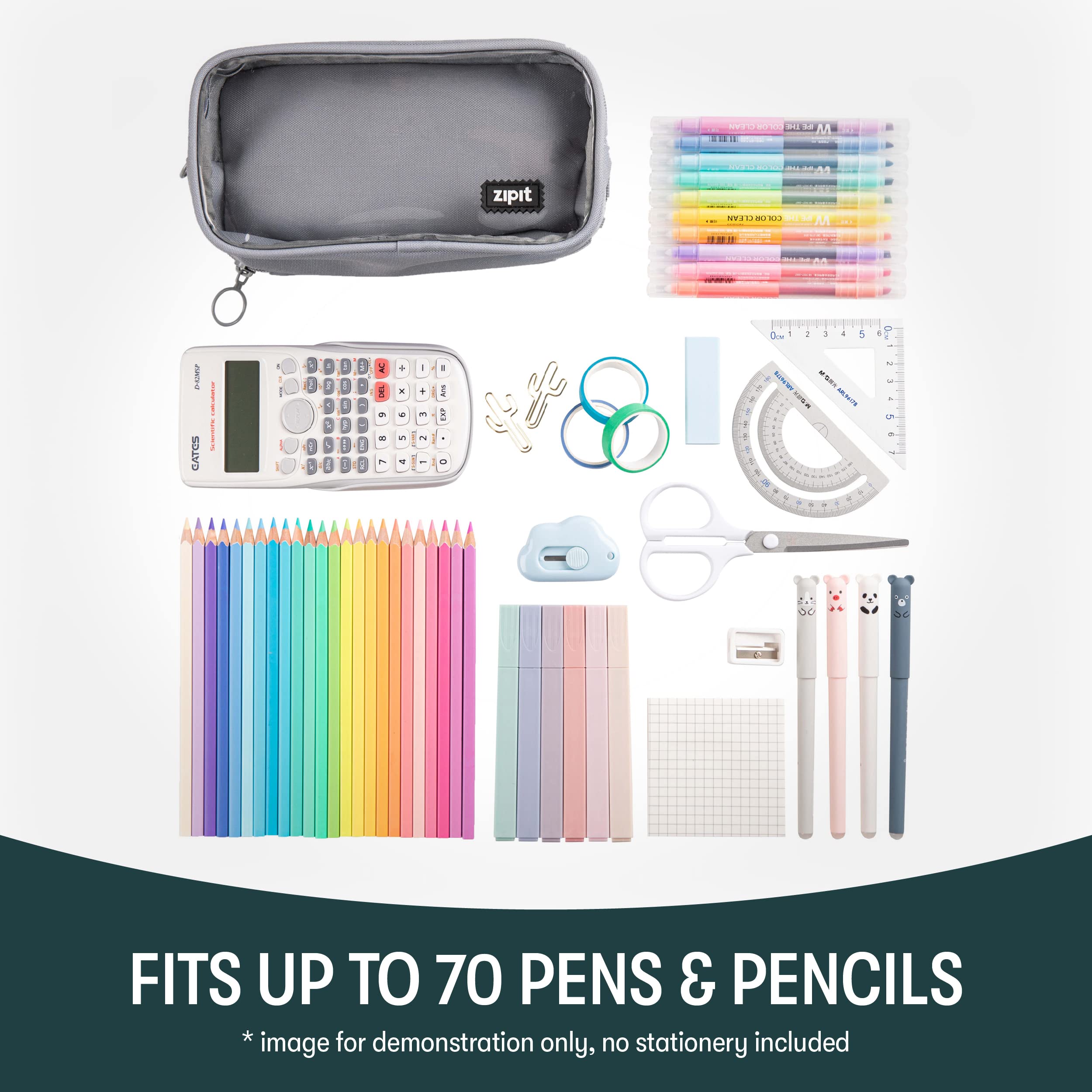 ZIPIT Half & Half Pencil Case | Large Capacity Pencil Pouch | Pencil Bag for School, College and Office (Grey)