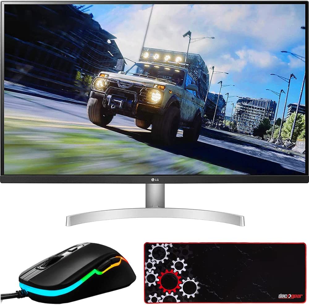 LG 32UN550-W 32" UHD 3840x2160 VA HDR10 AMD FreeSync Monitor Bundle with Deco Gear Wired Gaming Mouse and Deco Gear Large Extended Pro Gaming Mouse Pad
