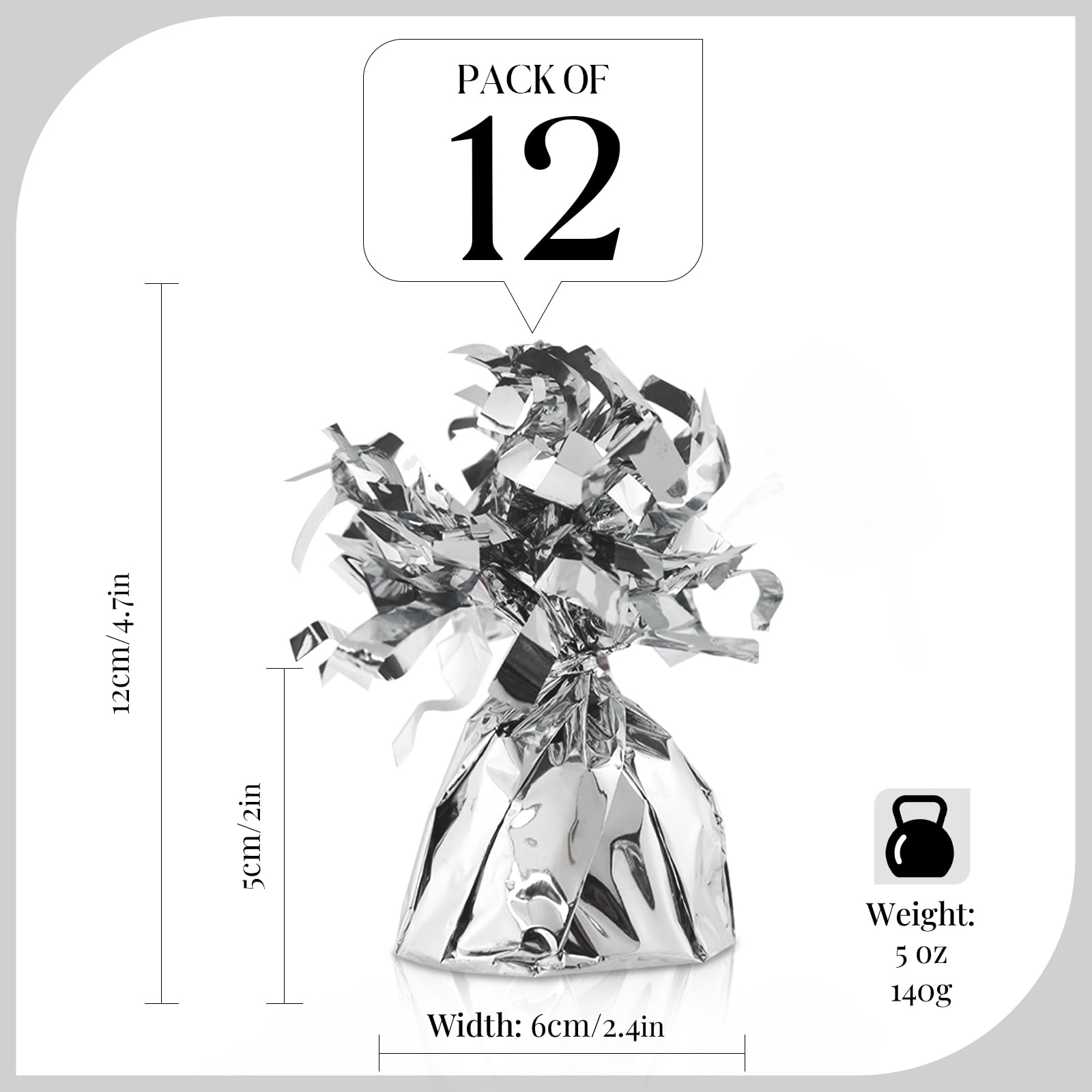 UNIQOOO 12Pcs Metallic Silver Heavy Solid Balloon Weights Pack Holder, Table Centerpiece DIY Décor for Christmas Thanksgiving Birthday Party Favors Wedding Baby Shower, Large 5 OZ 140 G. 5.5 Inch