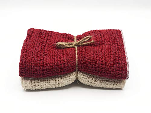 Great Useful Stuff Made in The USA 100% Cotton Kitchen Towels Ultra Soft Absorbent Quick Drying American Dish Towels, Set of 2, Large 24" x 15" Inches (Red and Natural)