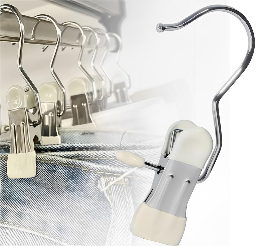 Multifunctional Portable Hanging Clips Clothespin/Upgrade Double Head Clamp Dipped Hanger for Closet Hooks/Clip for Hat, Pants,Skirts Storage Hanging/Space-Saving Travel Hook… (12Pcs, Creamy White)