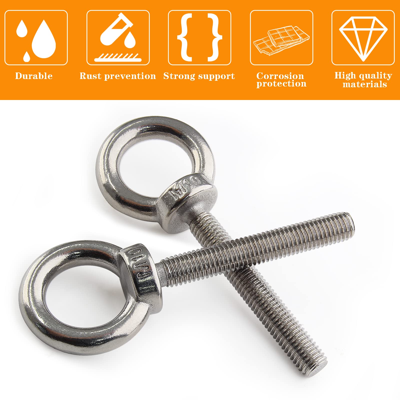 Lanzeuta 4 Pack Eye Bolt, 3/8" x 2.75" Stainless Steel Lifting Ring Threaded Eyebolts, Marine Grade Expansion Bolts with Nuts