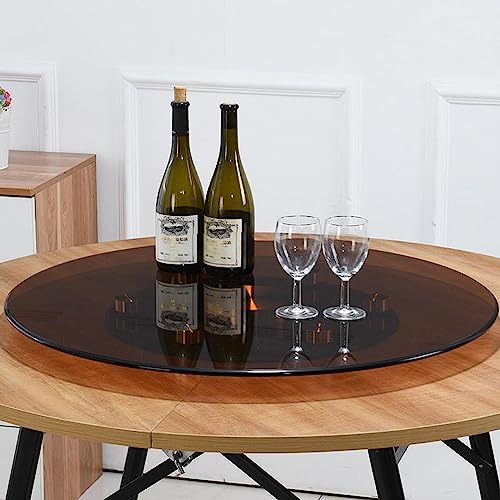 Generic Large Glass Lazy Susan Turntable 60/70/80/90/100cm Round Rotating Dining Table Serving Tray Aluminum Base, Thick & Durable, Easy To Clean Smooth Spin (Color : Brown/TAN, Size : 60 cm (24 in)