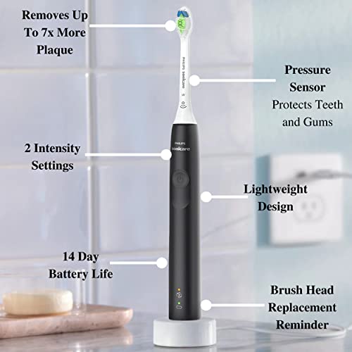PHILIPS Sonicare Electric Toothbrush with DiamondClean Brush Head, Phillips Sonicare Rechargeable Toothbrush with Pressure Sensor, Sonic Electronic Toothbrush, Travel Case, Black 1.0 Count