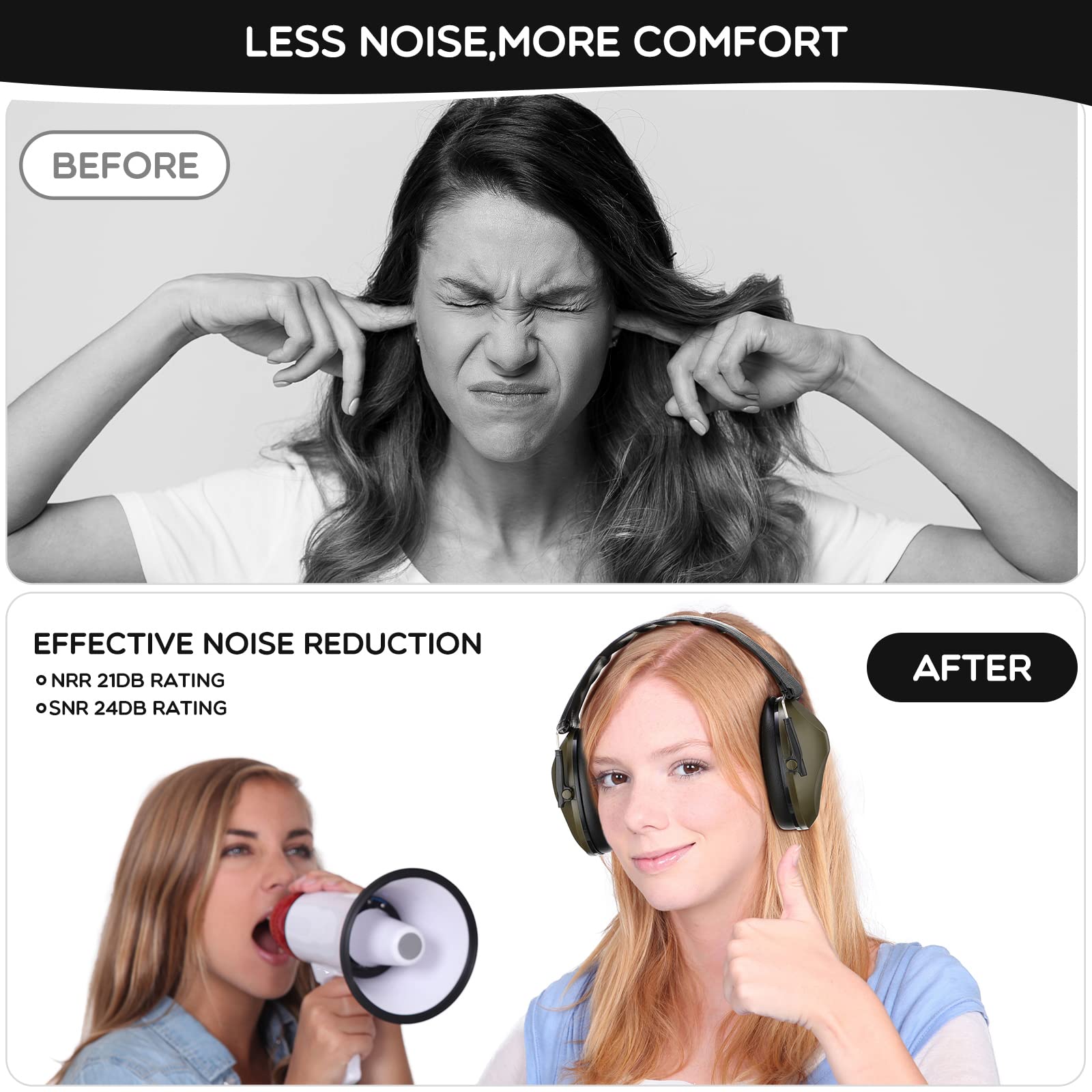 Jerify 4 Pack Hearing Protection Ear Muffs for Noise Reduction, Compact Folding Slim Noise Canceling Ear Protection Headphones for Shooting Gun Range, Construction, Mowing, Woodwork