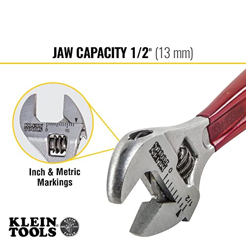 Klein Tools D506-4 Adjustable Drive Wrench, Forged with High Polish Chrome Finish and a plastic dipped handle, 4-Inch