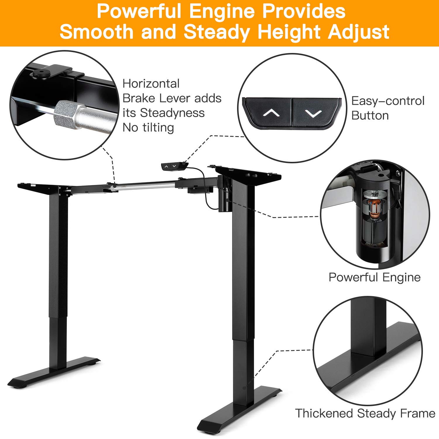 ErGear Electric Stand Desk Frame - Adjustable Height Desk Legs Ergonomic Standing Desk Motor Motorized Workstation Base Black Table Frame Only