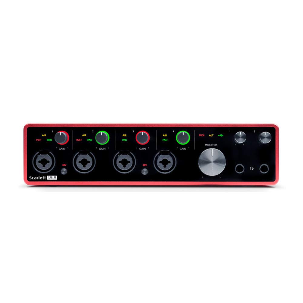 Focusrite Scarlett 18i8 3rd Gen 18x8 USB Audio Interface Bundle with 2 Knox Gear 25 ft. XLR Cables and 2 1/4-Inch TRS Cables (5 Items)