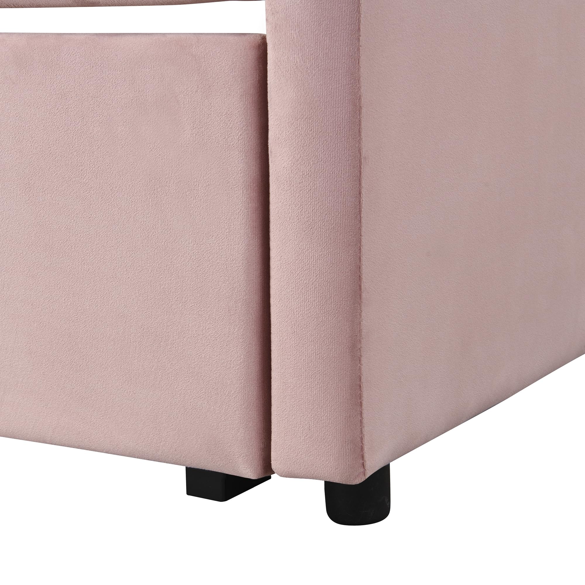 Luxo Abode Elegant Design Twin Size Upholstered Velvet Daybed with Pop Up Trundle, Backrest and 2 Armrests, No Box Spring Need and Easy to Assembly, for Boys and Girls Room, Apartment, Gray