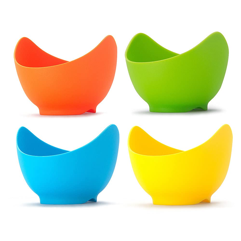 Guppy Egg Poacher Food Grade Nonstick Silicone Cups Egg Poaching Poached Egg Cooker with Ring Standers for Microwave or Stovetop Eggs Boiler Molds Poachers, BPA Free, Extra Silicone Oil Brush, 4 Pack