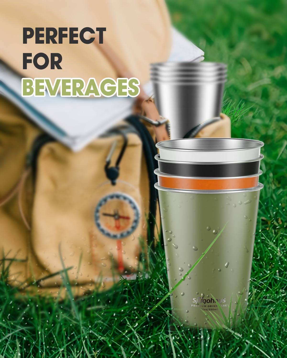 Siugohaus Premium Stainless Steel Cups 10oz Pint Cup Tumbler (4 Pack) Premium Metal Cups - Stackable Durable Cup