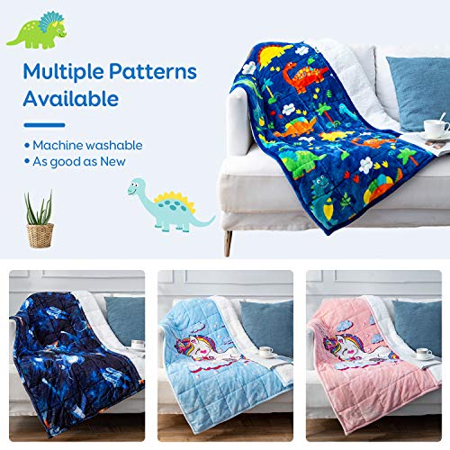 Sivio Sherpa Fleece Weighted Blanket, 5lbs Blue Dinosaur, Ultra Soft and Cozy Heavy Blanket, 36x48 Inch