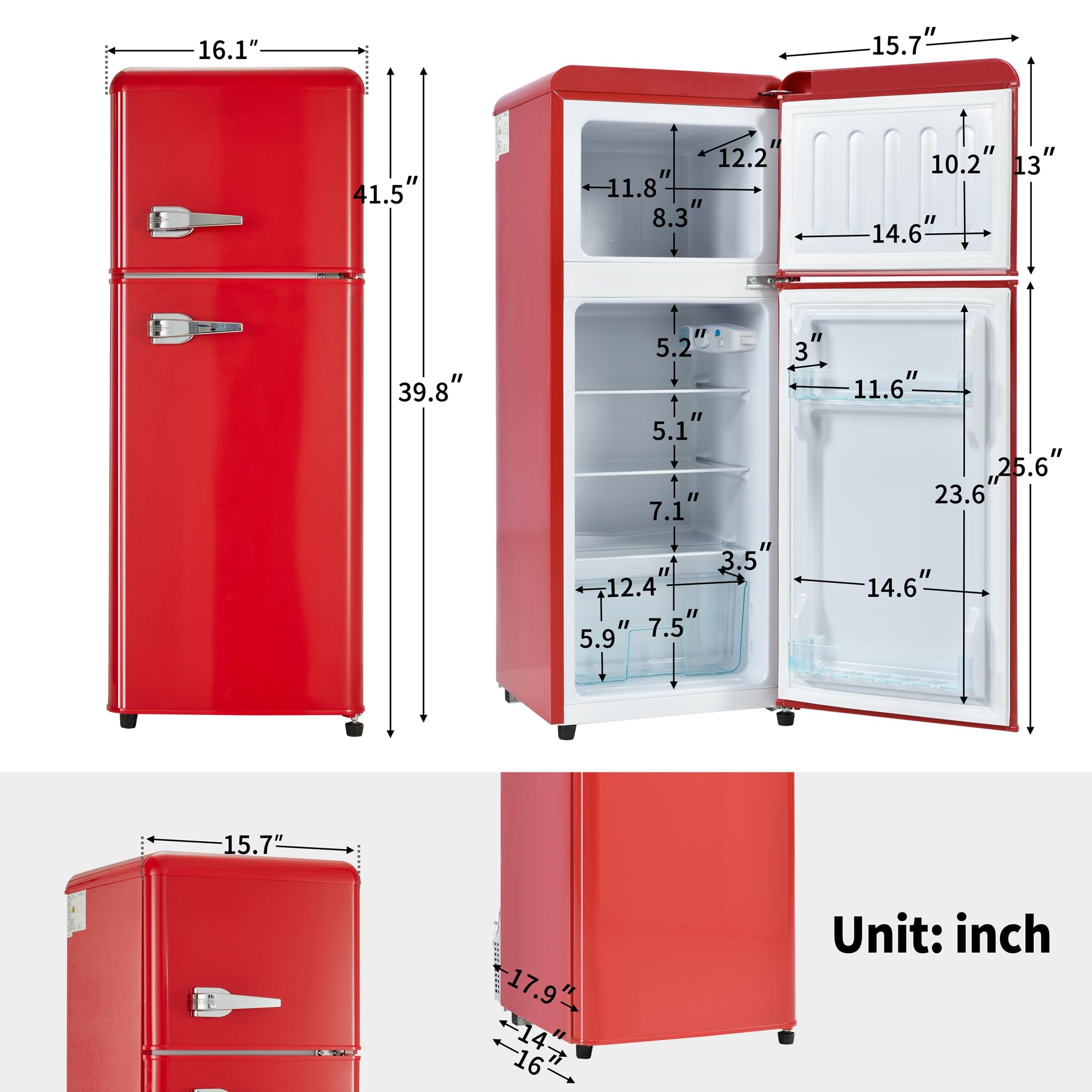 LZ LEISURE ZONE 4.5 Cu.ft Dual Zone Refrigerator, Small Refrigerator with 4-Star Freezer, 7 Temperature Settings, LED Lighting, Adjustable Shelves, Refrigerator for Bedroom/Office/Apartment, Red