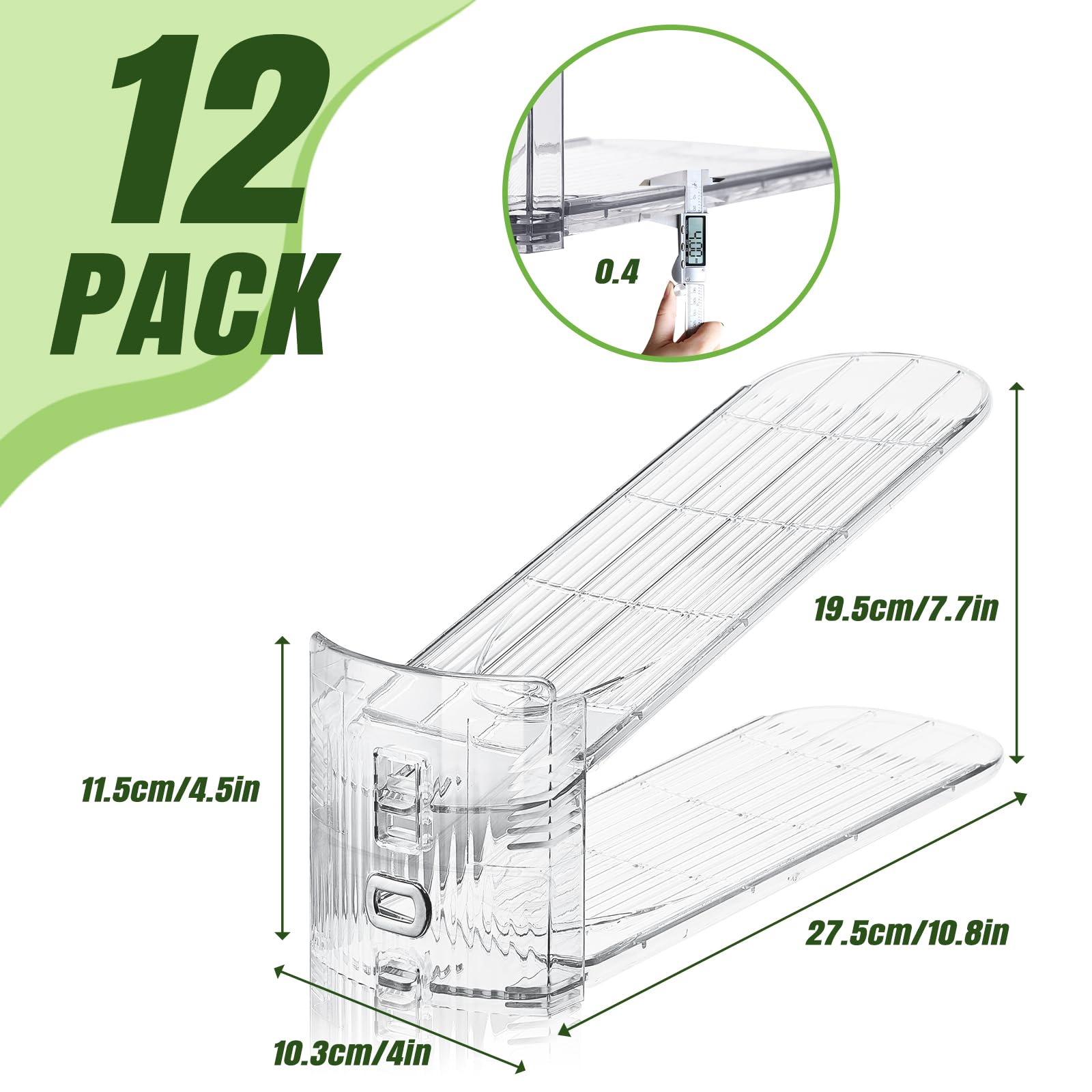 MOOKNAT Clear Shoe Slot Organizer, 12 Pack Adjustable Shoe Slots Organizer for Closet Clear Shoe Stackers Shoe Rack Holder Shoe Space Savers for A Pair of Shoes(Transparent)