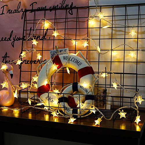 E-lishine 19ft /40LED Stars String Light Battery Operated,Decorative Stars Lights for Home, Party, Christmas, Wedding, Garden (19, Warm White)