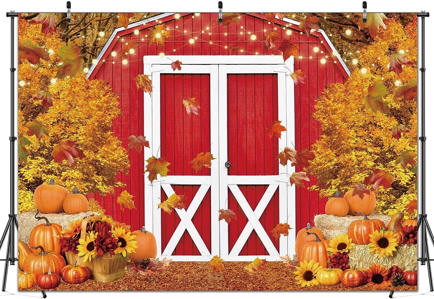 Felortte 10x8ft Polyester Fall Harvest Red Farm Backdrop for Photography Autumn Pumpkin Maple Leaves Background Thanksgiving Day Baby Shower Birthday Party Decoration Photobooth Banner Props
