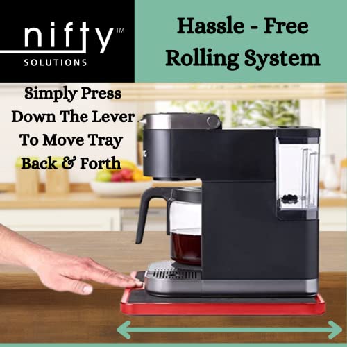 Nifty Small & Large Appliance Rolling Tray, Red – Kitchen Caddy Sliding Tray, Integrated Rolling System, Non-Slip Pad Top, Sliding Tray for Coffee Maker, Stand Mixer, Blender, Toaster