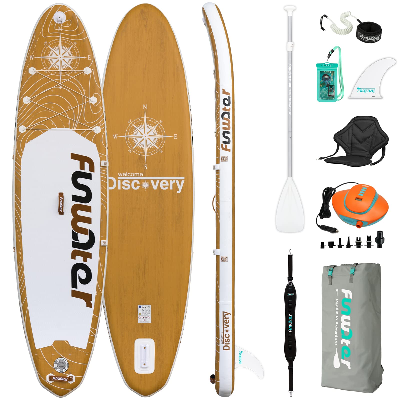 FunWater Inflatable 11'×33"×6" Ultra-Light SUP for All Skill Levels Everything Included with Stand Up Paddle Board, Adj Floating Paddles, Pump, ISUP Travel Backpack, Leash,Waterproof Bag