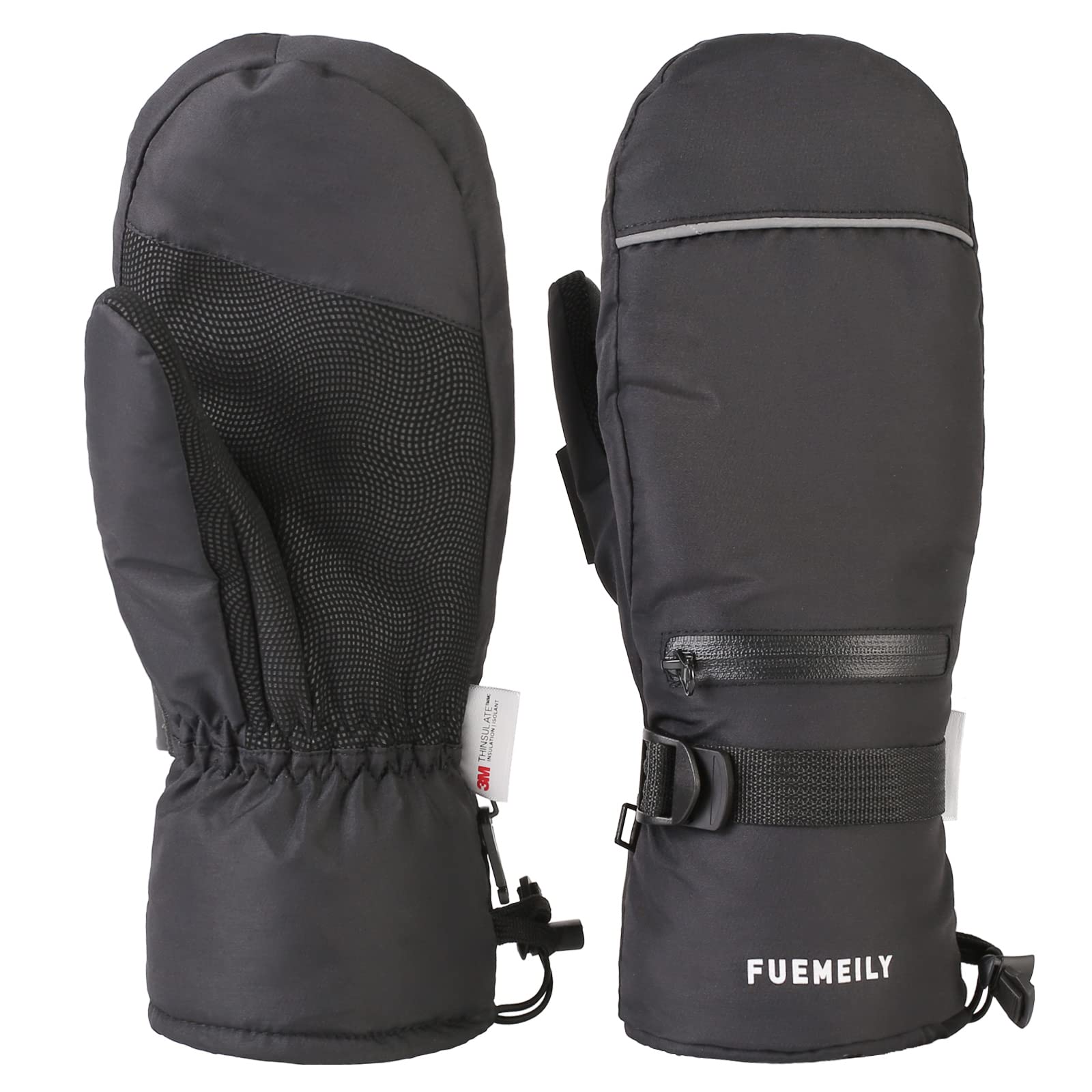 FUEMEILY Winter Ski Mittens for Men Women, Warm Snow Mitts for Cold Weather, 3M Thinsulate Gloves for Snowboarding Skiing