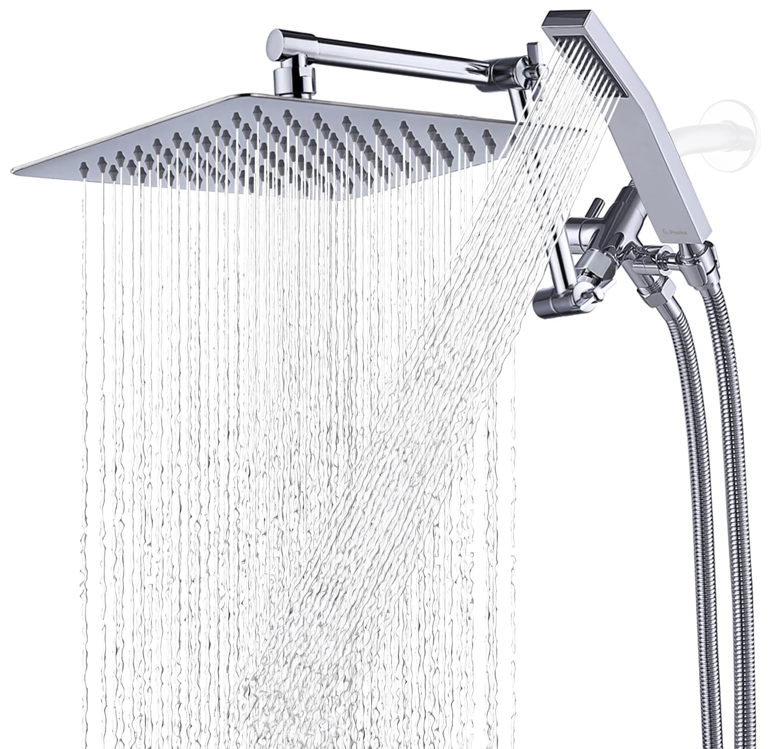 G-Promise All Metal 10 Inch Rainfall Shower Head with Handheld Spray Combo| 3 Settings Diverter|Adjustable Extension Arm with Lock Joints |71 Inches Stainless Steel Hose (chrome)