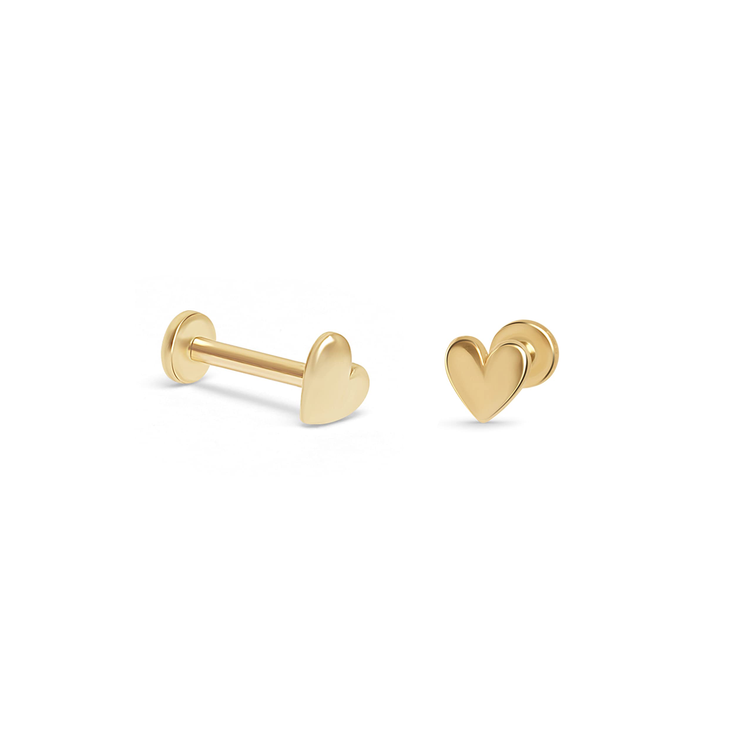 Heart Earring For Women 14k Gold Valentine Earring Gift Cute Solid Gold Stud For Men Flat Back Stud Earring Labret Jewelry Helix Earring Daith Jewelry Hypoallergenic Earring Sold Separately