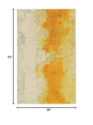 Unique Loom Estrella Collection Bright Colors, Abstract, Modern, Distressed Area Rug, 3' 3" x 5' 3", Yellow/Beige