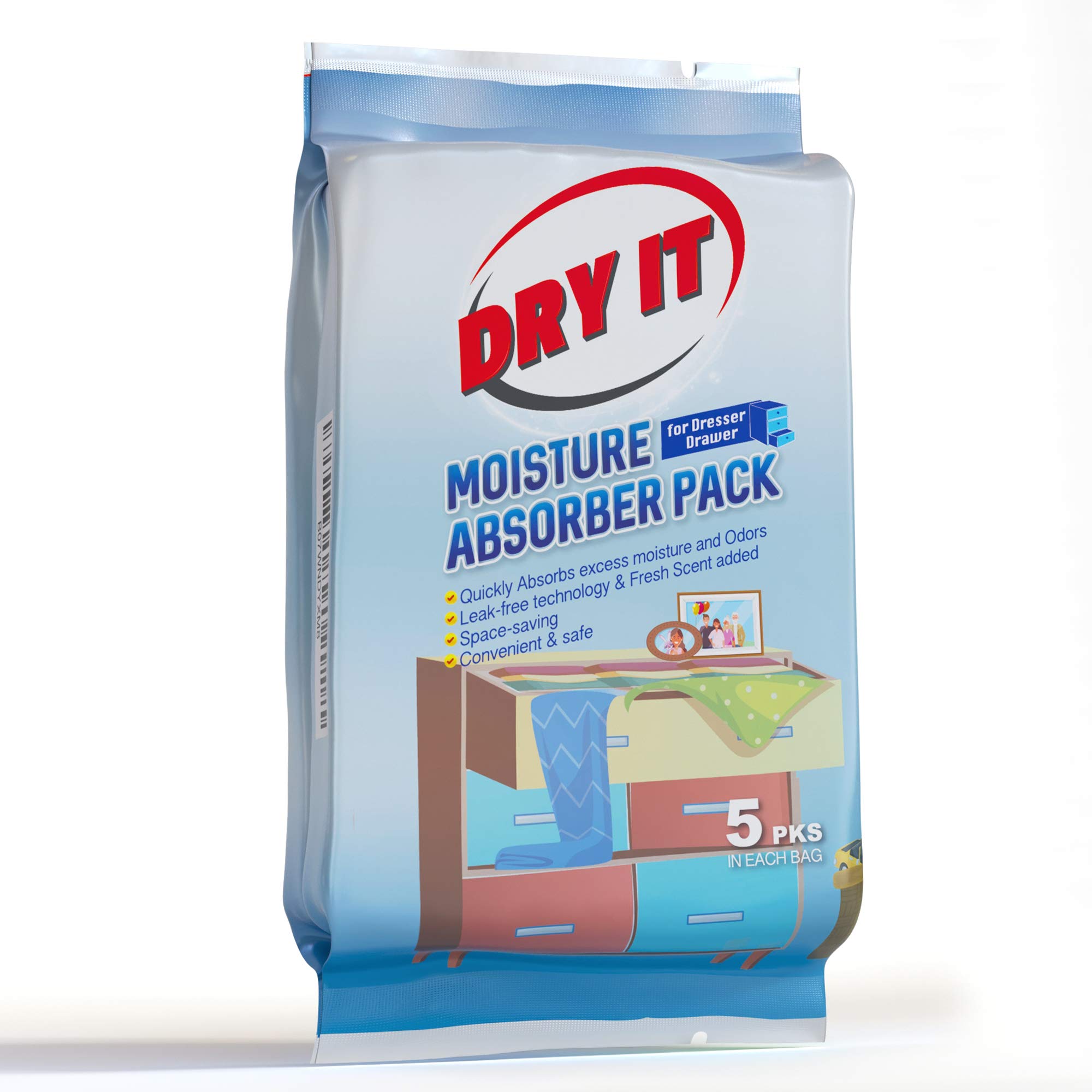 Drawer Deodorizer & Dresser Odor Eliminator - Moisture Absorber Packs for Clothing Protection [5pk]