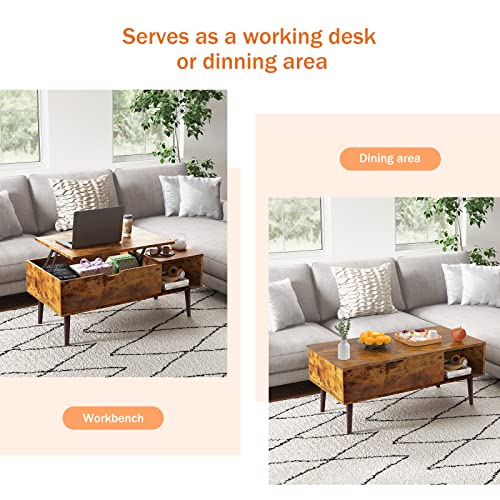 Sweetcrispy Living Room Coffee Table, Retro Brown